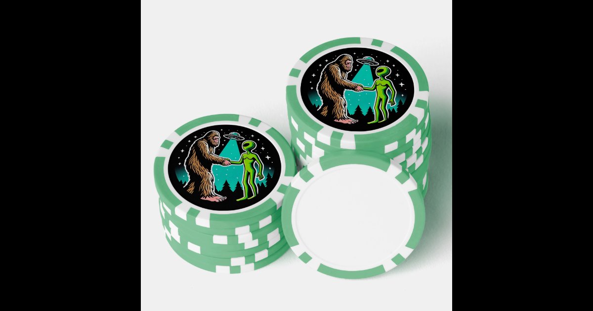 Bigfoot Meets Alien Poker Chips | Zazzle