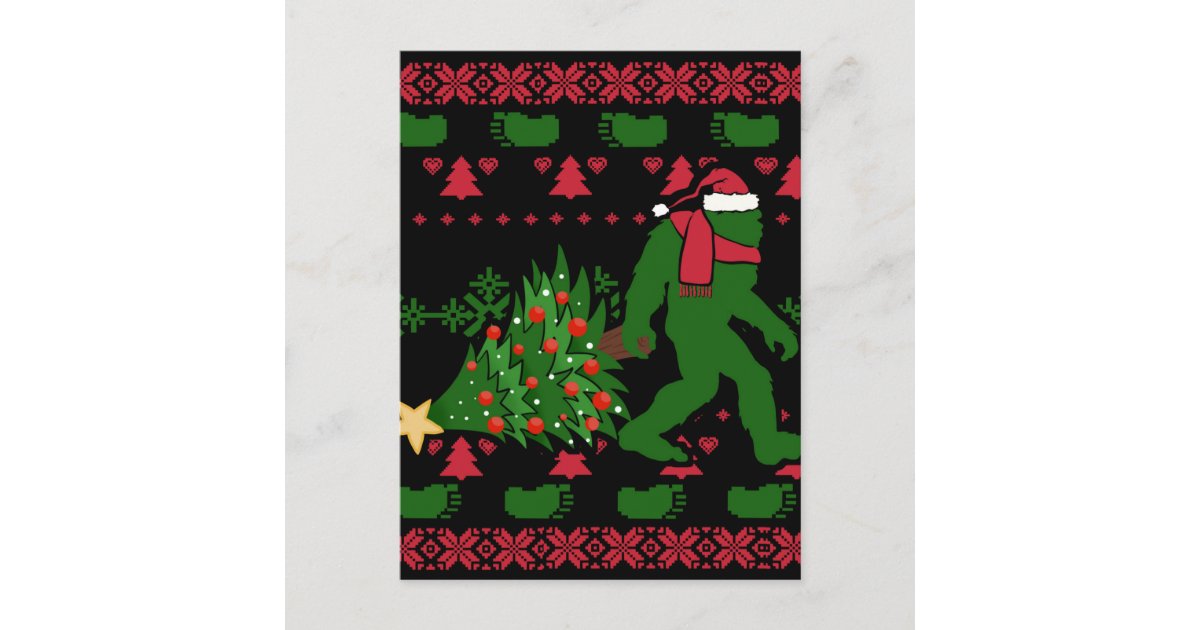 Bigfoot on knit background postcard | Zazzle