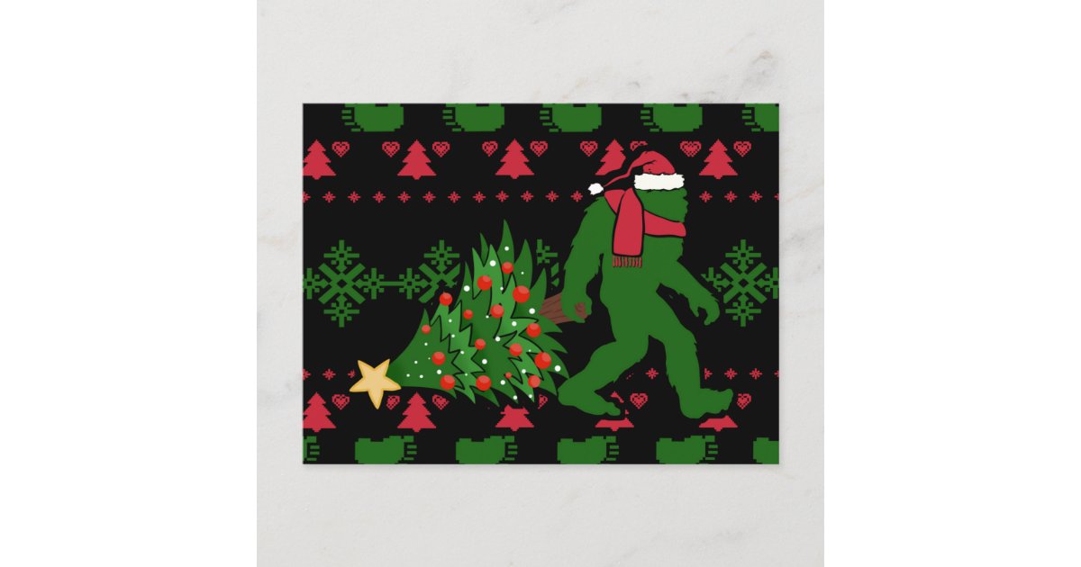 Bigfoot on knit background postcard | Zazzle