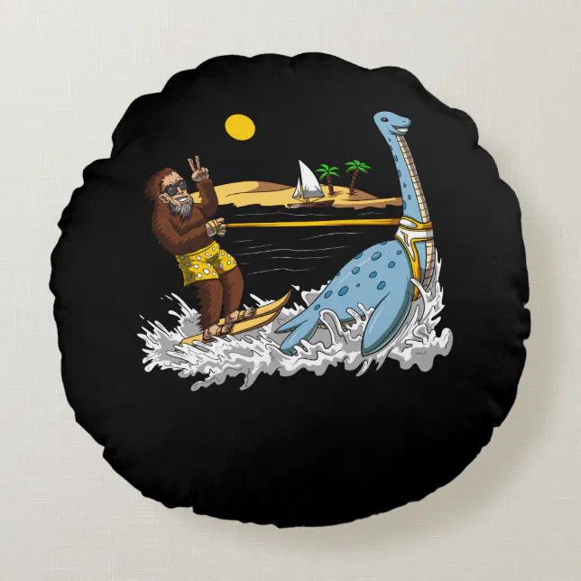Bigfoot Riding Loch Ness Monster Funny Conspiracy Round Pillow | Zazzle
