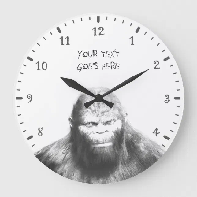 BIGFOOT SASQUATCH DRAWING PORTRAIT ORANGE EYES II LARGE CLOCK | Zazzle