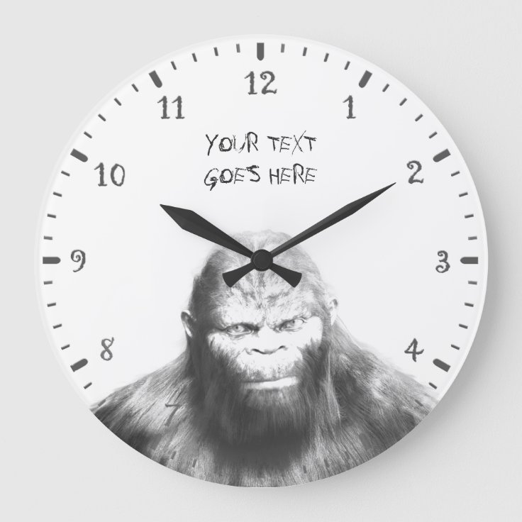 BIGFOOT SASQUATCH DRAWING PORTRAIT ORANGE EYES II LARGE CLOCK | Zazzle