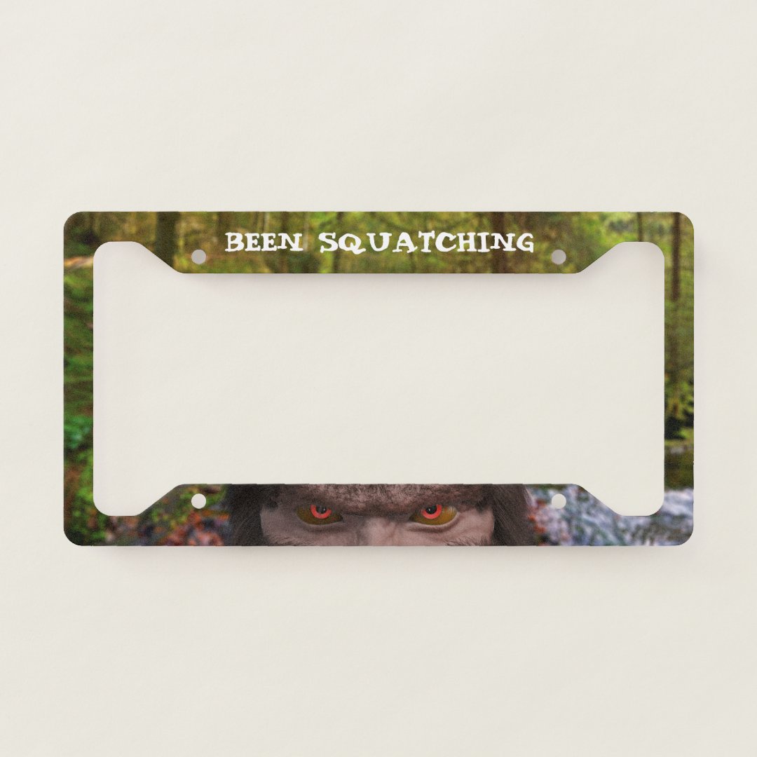 BIGFOOT SASQUATCH RED ORANGE EYES, BEEN SQUATCHIN LICENSE PLATE FRAME ...