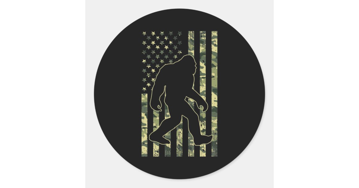 Bigfoot Sasquatch USA Camouflage Flag Classic Round Sticker | Zazzle