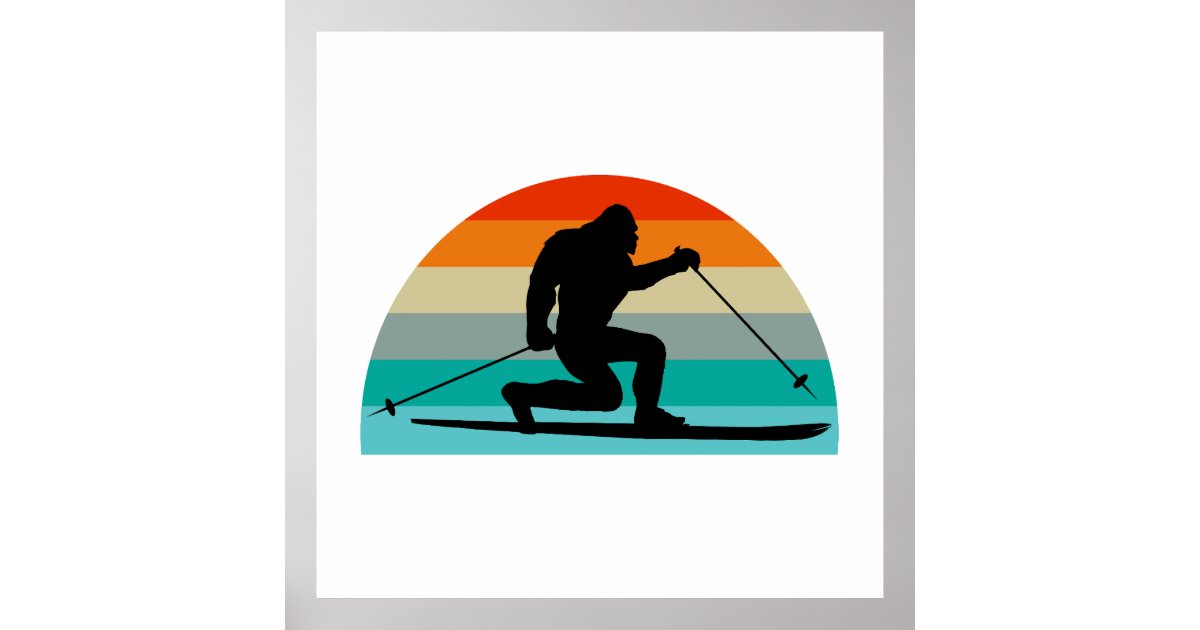 Bigfoot Telemark Skiing Rainbow Poster | Zazzle