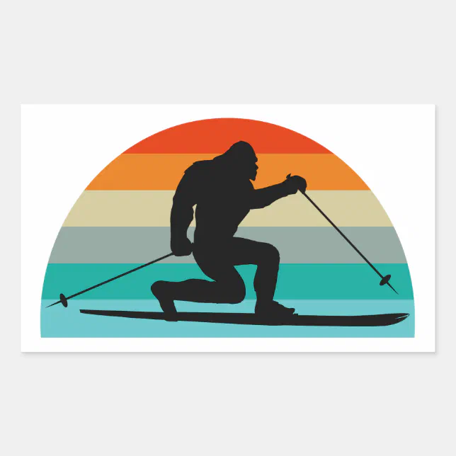 Bigfoot Telemark Skiing Rainbow Rectangular Sticker | Zazzle