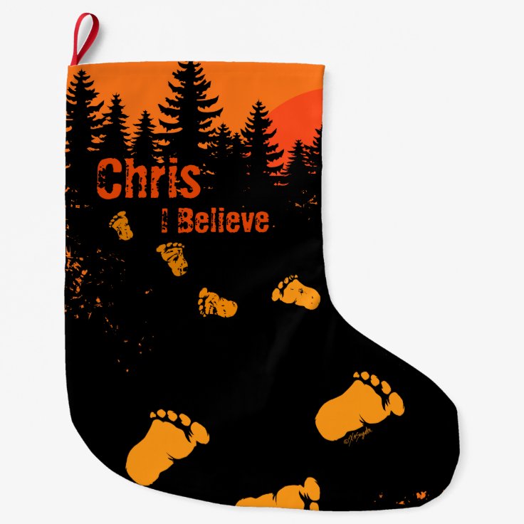 Bigfoot Tracks At Sunset Large Christmas Stocking | Zazzle