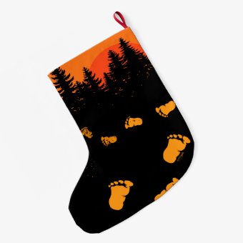 Bigfoot Tracks At Sunset Large Christmas Stocking | Zazzle