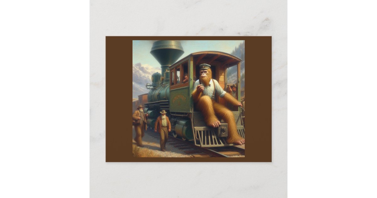 Bigfoot Train Engineer Postcard | Zazzle
