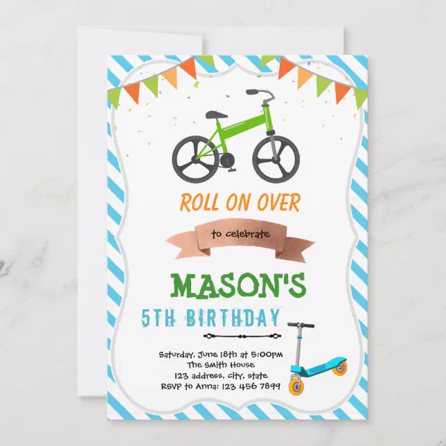 Bike and scooter party invitation | Zazzle