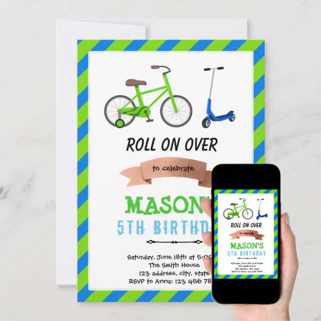 Bike and scooter wheel fun party Invitation | Zazzle