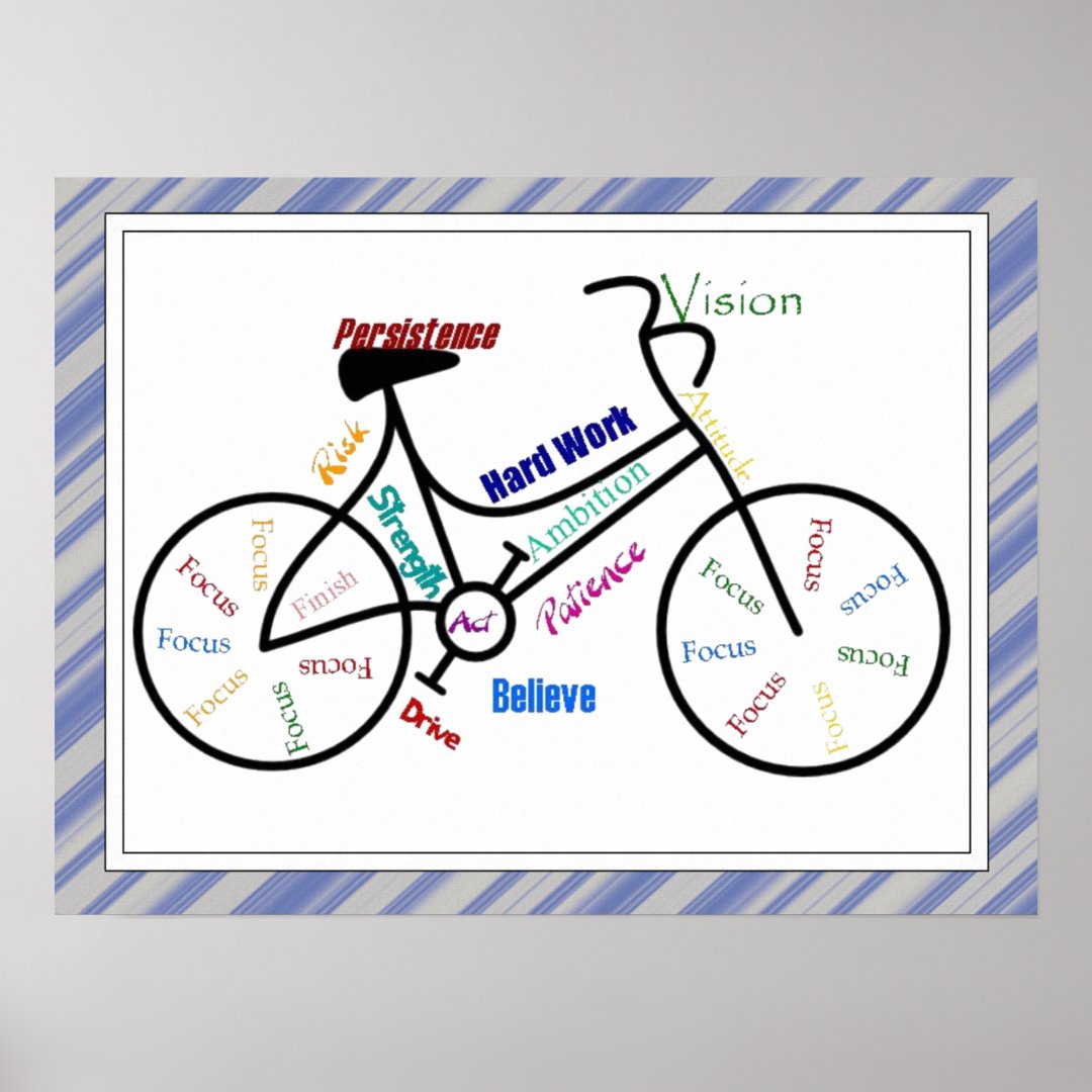 Bike, Bicycle Sport, Motivational Words & Stripes Poster | Zazzle