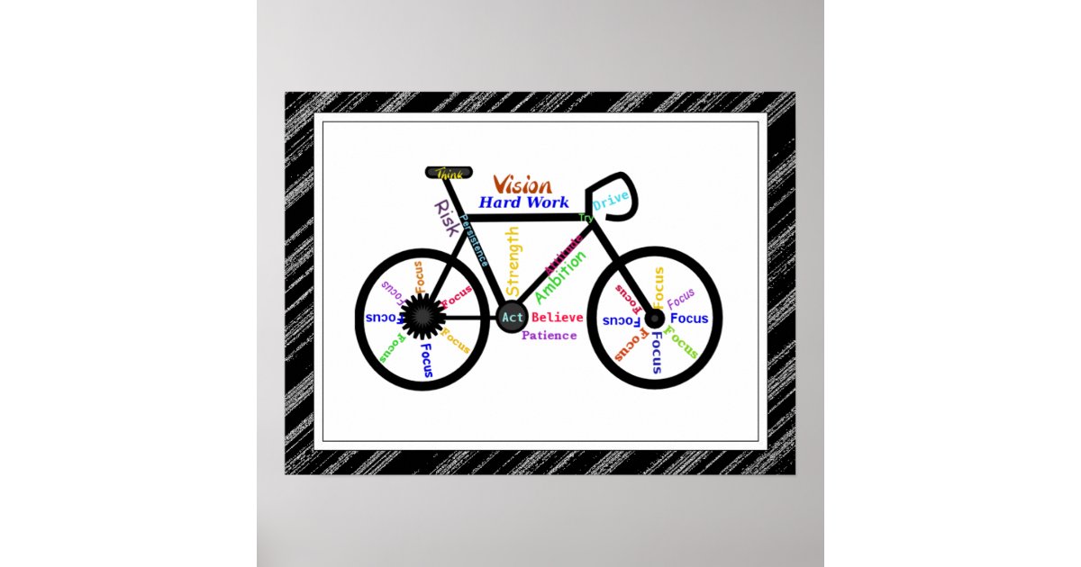 Bike, Bicycle Sport, Motivational Words & Stripes Poster | Zazzle