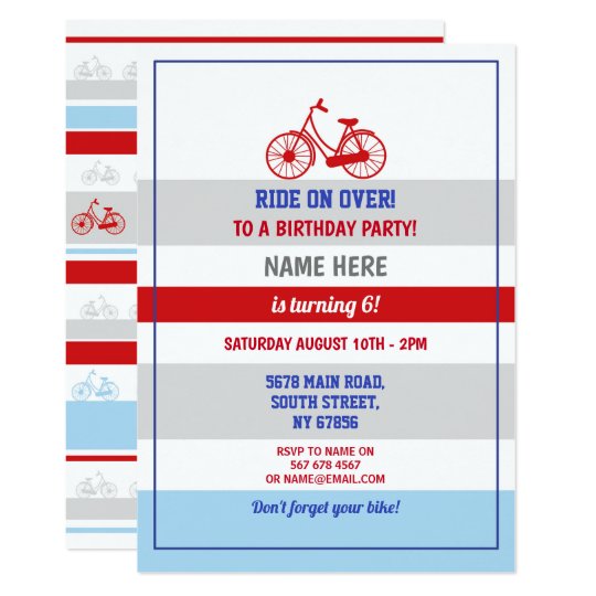 Bike Birthday Bicycle Ride Party Blue Red Boys Invitation | Zazzle.com