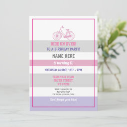 Bike Birthday Bicycle Ride Party Pink Girls Invitation | Zazzle
