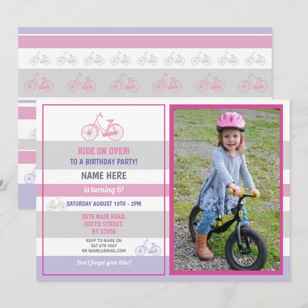 Bike Birthday Bicycle Ride Party Pink Girls Photo Invitation | Zazzle