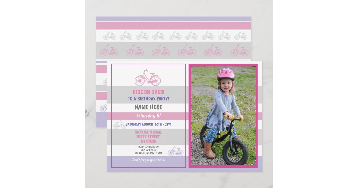 Bike Birthday Bicycle Ride Party Pink Girls Photo Invitation | Zazzle