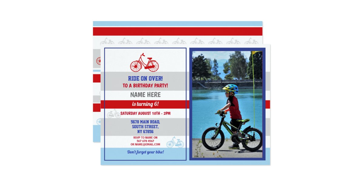 Bike Birthday Bicycle Ride Party Red Boys Photo Invitation | Zazzle.com