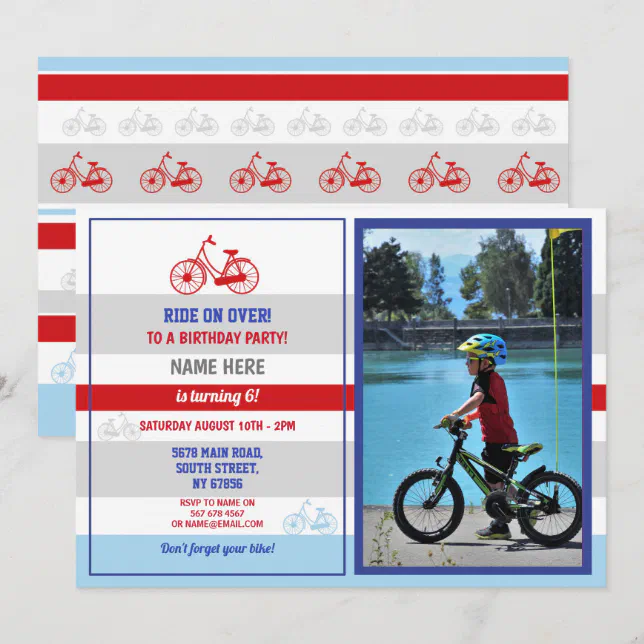 Bike Birthday Bicycle Ride Party Red Boys Photo Invitation | Zazzle