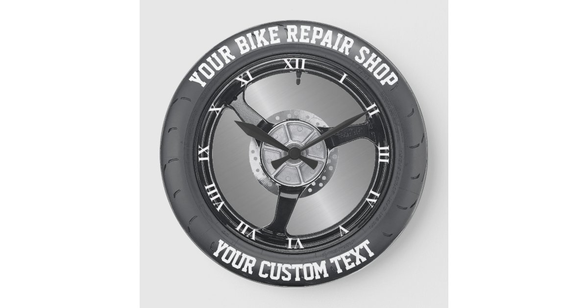 Bike Parts Shop Tire Repair Motorcycle Car Service Large Clock | Zazzle
