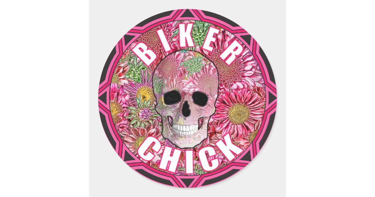 Biker Chick 001 Classic Round Sticker | Zazzle