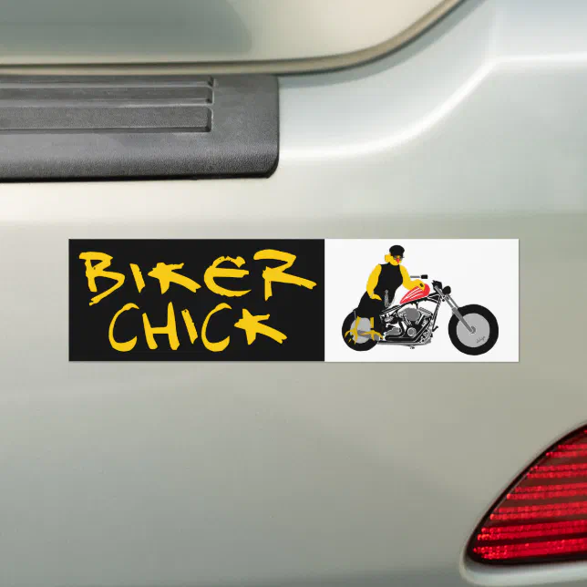BIKER CHICK Sitting on Her Motorcycle Bumper Sticker | Zazzle