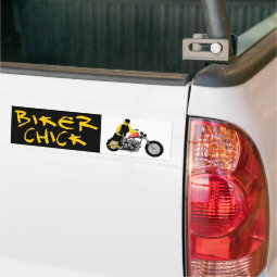 BIKER CHICK Sitting on Her Motorcycle Bumper Sticker | Zazzle