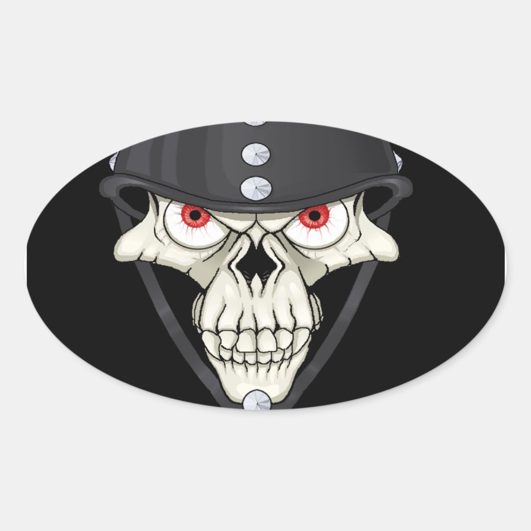 Biker Helmet Skull design for Motorcycle Riders Oval Sticker | Zazzle