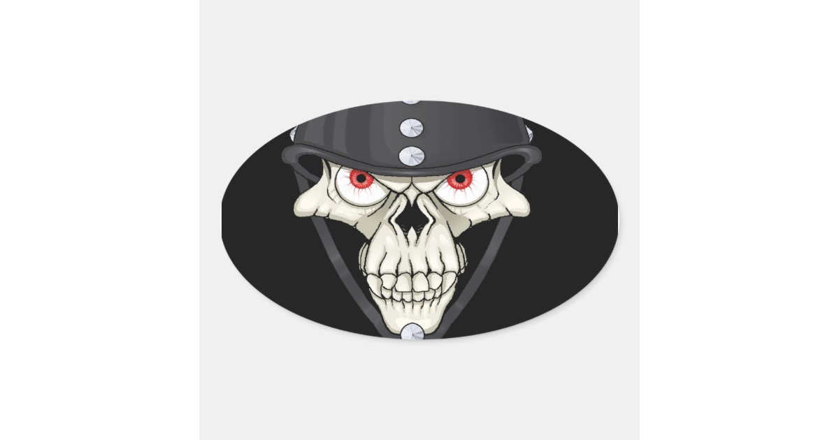 Biker Helmet Skull design for Motorcycle Riders Oval Sticker | Zazzle