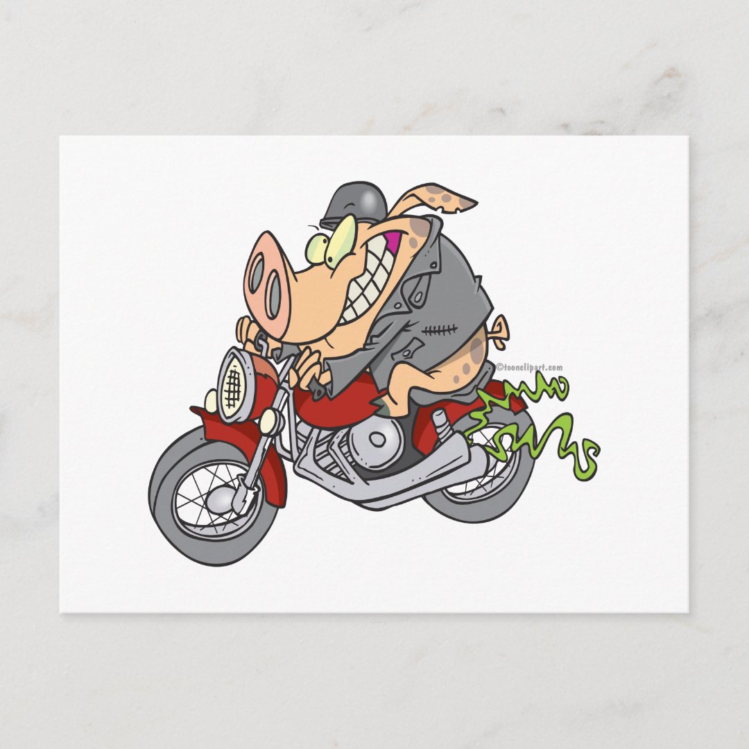 biker hog pig motorcycle bike cartoon postcard | Zazzle