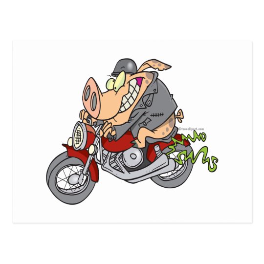 biker hog pig motorcycle bike cartoon postcard | Zazzle.com