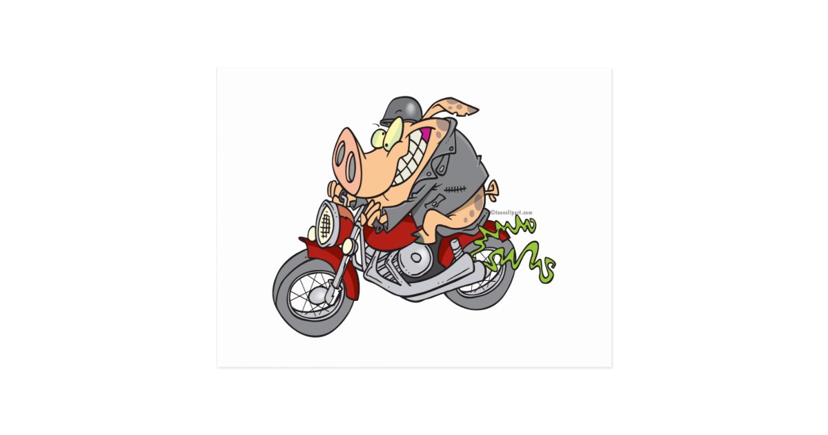 biker hog pig motorcycle bike cartoon postcard | Zazzle.com