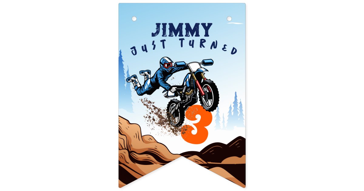 Biker Kid Dirt Stunt Bike Birthday Bunting Flags | Zazzle