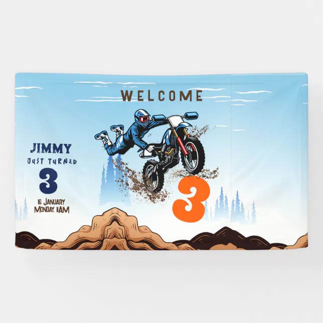 Biker Kid Dirt Stunt Bike Birthday Party Banner | Zazzle