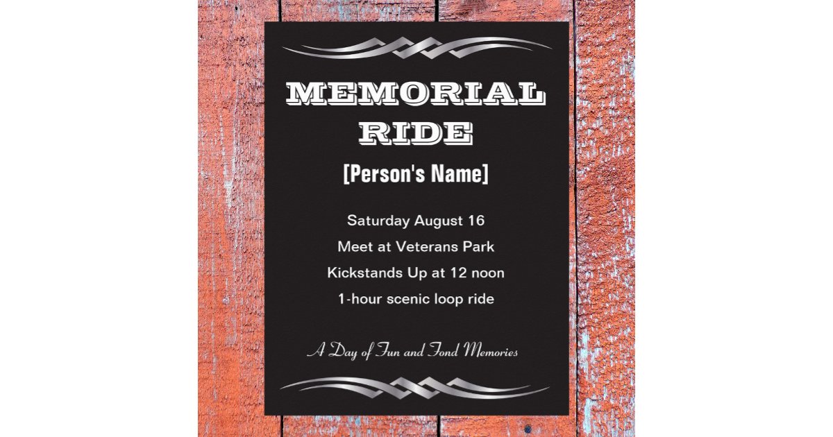 Biker Memorial Ride invitation Poster | Zazzle