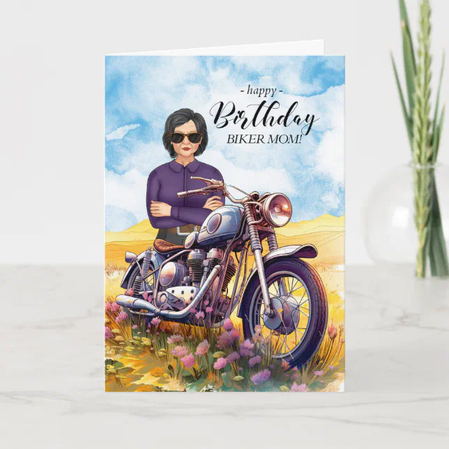 Biker Mom Motorcycle Wildflower Birthday Card | Zazzle
