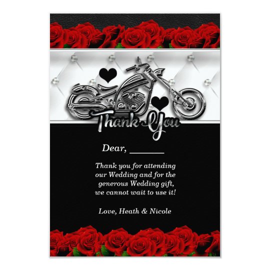 Biker Motorcycle & Red Roses Thank You Card | Zazzle.com