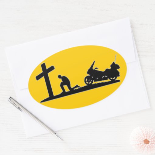 BIKER PRAYING OVAL STICKER | Zazzle