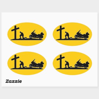BIKER PRAYING OVAL STICKER | Zazzle