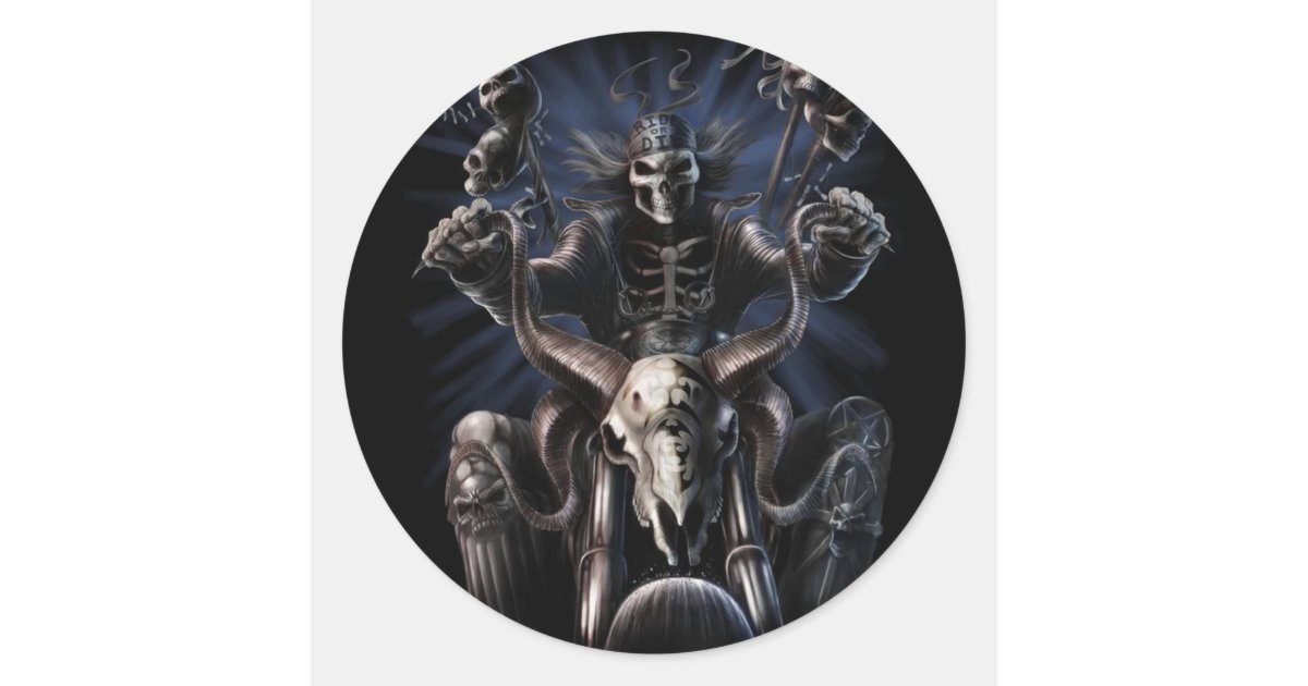 Biker Skeleton Classic Round Sticker | Zazzle