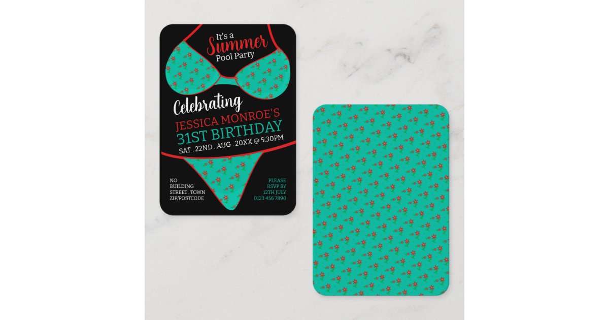 Bikini Design, Pool Party Birthday Handout Tickets | Zazzle