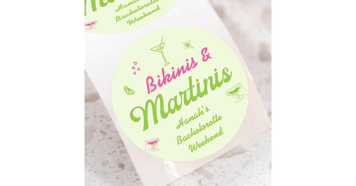 Bikinis and Martinis Bach Party Classic Round Sticker | Zazzle