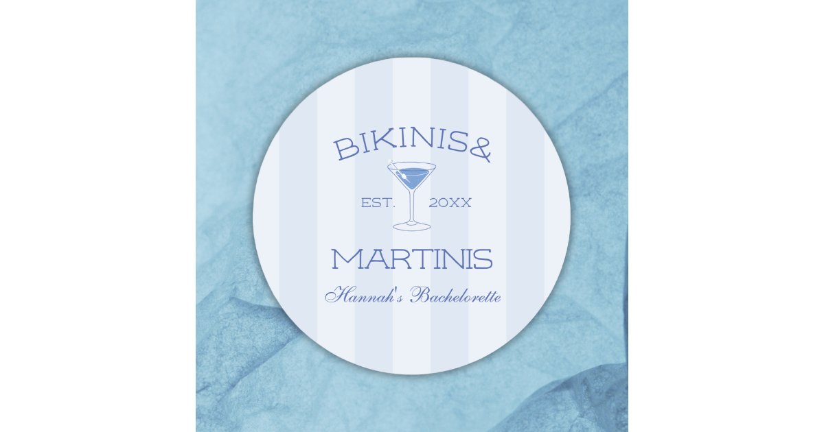 Bikinis And Martinis Beach Bachelorette Party Classic Round Sticker ...