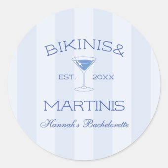 Bikinis And Martinis Beach Bachelorette Party Classic Round Sticker ...