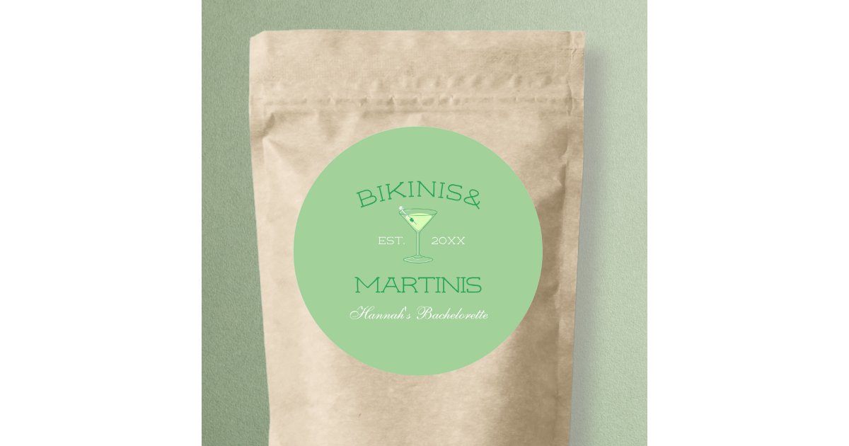 Bikinis & Martinis Green Beach Bachelorette Party Classic Round Sticker ...