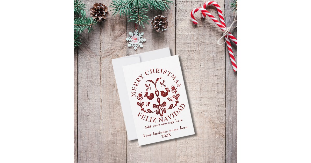 Bilingual Christmas Spanish Burgundy Birds Thank You Card | Zazzle