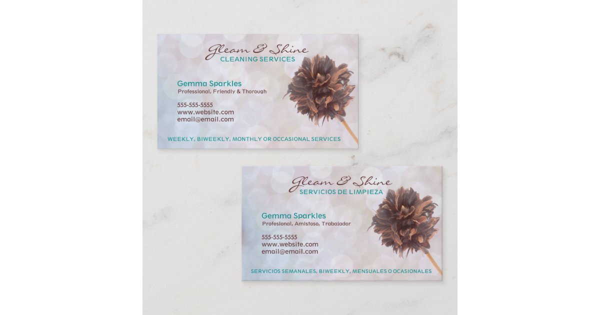 Bilingual Cleaning Services Business Cards | Zazzle