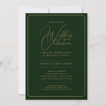 Bilingual | GREEN GOLD Wedding incl. RSVP DETAILS Invitation | Zazzle
