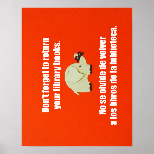 Bilingual message reminder to return library books poster | Zazzle