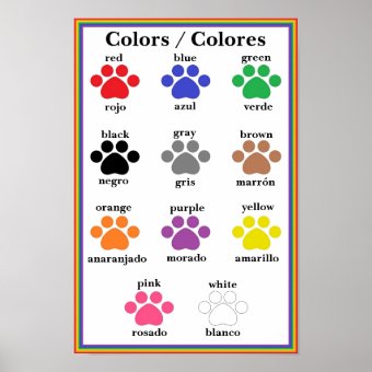 Bilingual Paw Print Color Chart Poster | Zazzle